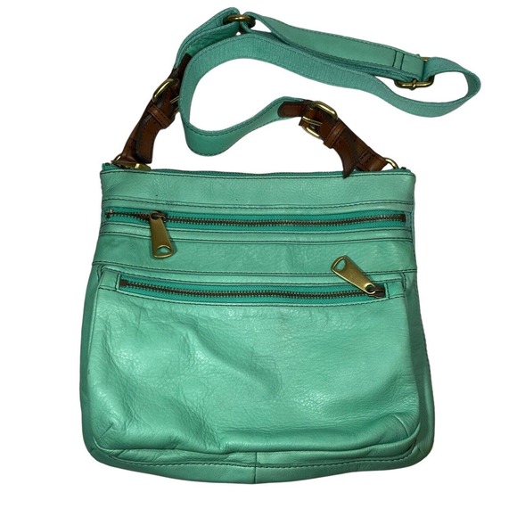 Fossil | Bags | Fossil Cross Body Purse Bag Mint Green Zip Leather ...